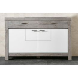 Lomadox Modernes Sideboard in weiß matt und Haveleiche Nb. GRONAU-55 BxHxT: 156x100x42cm - grau