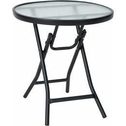 Costway Kleiner Bistrotisch, klappbarer Beistelltisch, runder Gartentisch Φ46 cm, Couchtisch mit Tischplatte aus gehaertetem Glas, Balkontisch für Terrasse,