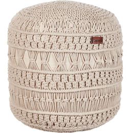 Beliani Pouf Beige aus Baumwolle ⌀ 45 cm Rund Makramee Design Boho Stil Wohnaccessoires für Wohnzimmer Schlafzimmer Flur