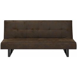 Beliani Sofa Braun Polsterbezug Lederoptik 3-Sitzer Schlaffunktion Klassisch Wohnzimmer - Schwarz