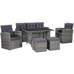 LONGZIMING 6-tlg. Garten-Lounge-Set mit Auflagen Poly Rattan Grau