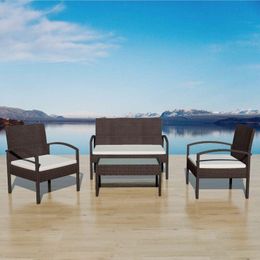 LONGZIMING - 4-tlg. Garten-Lounge-Set mit Auflagen Poly Rattan Braun