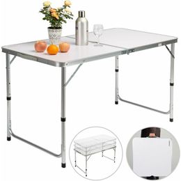 Klapptisch Höhenverstellbar Klappbar Kofferfunktion Campingtisch Gartentisch Esstisch Multifunktionstisch Falttisch 120x60cm Wetterfest weiß - Casaria