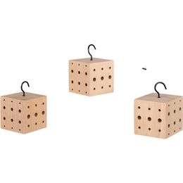 WONDERMAKE® 3er Set: Design Insektenhotel klein, Kubus aus Buche-Holz mit 3x 42 Nistplätzen, Bienenhotel hängend Nisthilfe für Wildbienen, braun schwarz