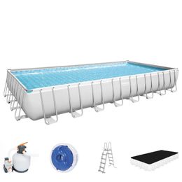 Bestway® Power Steel™ Frame Pool Komplett-Set mit Sandfilteranlage 956 x 488 x 132 cm, lichtgrau, eckig