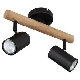 Globo Deckenlampe Esszimmerlampe Wohnzimmerleuchte Deckenstrahler, Holz Metall schwarz, bewegliche Spots, GU10, 2 Flammig, L 30 cm