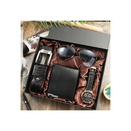 KUGI Geldbörse 4PCS Geschenk für Männer Gürtel Herrenuhr Sonnenbrillen Set (Herren Geschenkbox Sets