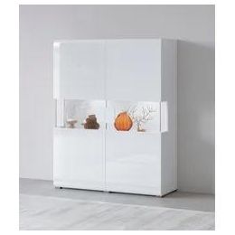 Highboard Inosign "Toledo,Breite 121,5 cm, trendige Hochkommode mit 2 Türen" Sideboards weiß (weiss matt/weiss hgl) Hochschrank mit Glas-Partien,stylische Hochglanzfronten