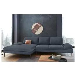 Ecksofa W.Schillig "enjoy&MORE" Sofas Gr. B/H/T: 340cm x 87cm x 185cm, Chenille-Flachgewebe R66, Recamiere links, mit Kopfteilverstellung-mit Armlehnenverstellung-mit Sitztiefenverstellung, blau (marine r66) Sitztiefenverstellung, Füße bronze pulverbeschichtet, Breite 340 cm