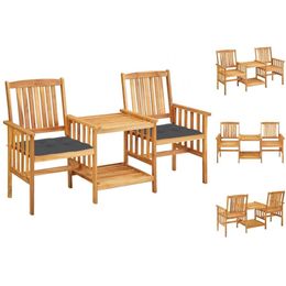 vidaXL Garten-Essgruppe Gartenstühle mit Teetisch und Kissen Akazie Massivholz Holz Sitzgruppe