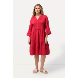 Ulla Popken Jerseykleid Musselin-Kleid A-Linie Tunika-Ausschnitt 3/4-Arm