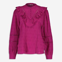 TK Maxx Fuchsiafarbene Bluse mit Rüsche & gesticktem Muster