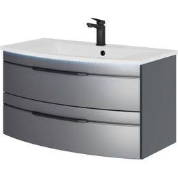 Saphir Waschtisch Serie 7045 Mineralmarmor-Waschtisch und Unterschrank, 91 cm breit, Waschplatz mit 2 Schubladen, Badmöbel Set mit Waschtisch, grau