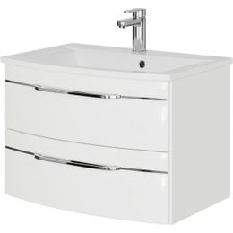 Saphir Waschtisch Serie 7045 Mineralmarmor-Waschtisch und Unterschrank, 71,5 cm breit, Waschplatz mit 2 Schubladen, Badmöbel Set mit Waschtisch, weiß