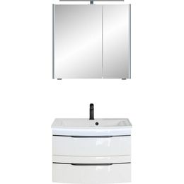 Saphir Badmöbel-Set Serie 7045 2-teilig Mineralmarmor-Waschtisch mit LED-Spiegelschrank, (Set, 2-St), Badezimmer-Set 73,2 cm breit, inkl. Türdämpfer, 2 Türen, 2 Schubladen, schwarz|weiß