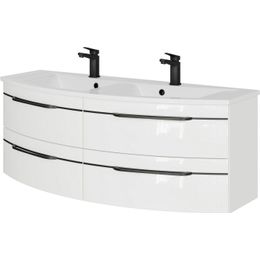 Saphir Waschtisch Serie 7045 Mineralmarmor-Waschtisch und Unterschrank, 131 cm breit, Doppel-Waschplatz mit 4 Schubladen, Badmöbel Set mit Waschtisch, weiß