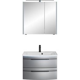Saphir Badmöbel-Set Serie 7045 2-teilig Mineralmarmor-Waschtisch mit LED-Spiegelschrank, (Set, 2-St), Badezimmer-Set 73,2 cm breit, inkl. Türdämpfer, 2 Türen, 2 Schubladen, grau|schwarz