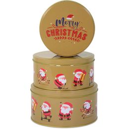 RIFFELMACHER & WEINBERGER Keksdose Weihnachtsdeko, Metall, (Set, 3-tlg., ineinander stapelbar), rund, bunt|goldfarben