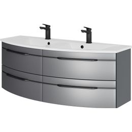 Saphir Waschtisch Serie 7045 Mineralmarmor-Waschtisch und Unterschrank, 131 cm breit, Doppel-Waschplatz mit 4 Schubladen, Badmöbel Set mit Waschtisch, grau