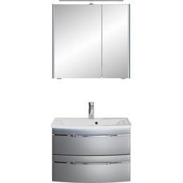 Saphir Badmöbel-Set Serie 7045 2-teilig Mineralmarmor-Waschtisch mit LED-Spiegelschrank, (Set, 2-St), Badezimmer-Set 73,2 cm breit, inkl. Türdämpfer, 2 Türen, 2 Schubladen, grau