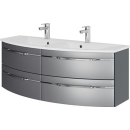 Saphir Waschtisch Serie 7045 Mineralmarmor-Waschtisch und Unterschrank, 131 cm breit, Doppel-Waschplatz mit 4 Schubladen, Badmöbel Set mit Waschtisch, grau