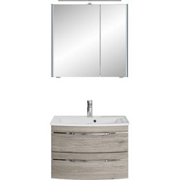 Saphir Badmöbel-Set Serie 7045 2-teilig Mineralmarmor-Waschtisch mit LED-Spiegelschrank, (Set, 2-St), Badezimmer-Set 73,2 cm breit, inkl. Türdämpfer, 2 Türen, 2 Schubladen, braun