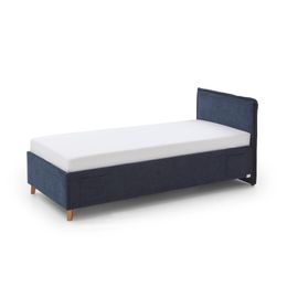 Meise Möbel Meise Möbel Fun Polsterbett Holzfuß massiv eichefarbig 90x200 cm Dunkelblau