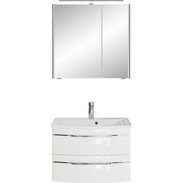 Saphir Badmöbel-Set Serie 7045 2-teilig Mineralmarmor-Waschtisch mit LED-Spiegelschrank, (Set, 2-St), Badezimmer-Set 73,2 cm breit, inkl. Türdämpfer, 2 Türen, 2 Schubladen, weiß