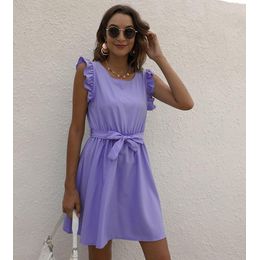 BlauWave Druckkleid Sommerkleider mit Rundhalsausschnitt und fester Taille (Bequem und langlebig
