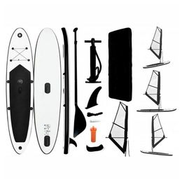 vidaXL Schlauchboot Aufblasbares Stand-Up-Paddleboard Set mit Segel Schwarz Weiß