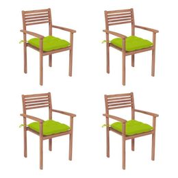 furnicato Gartenstuhl Gartenstühle 4 Stk. mit Hellgrünen Kissen Massivholz Teak
