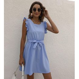 BlauWave Druckkleid Sommerkleider mit Rundhalsausschnitt und fester Taille (Bequem und langlebig