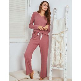 RUZU UG Pyjama Damen-Homewear-Set im Waffelmuster langem
