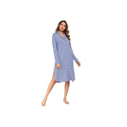 RUZU UG Pyjama Langarm-Kleid mit gestreiftem Nachthemd und Knopfleiste (1 tlg)