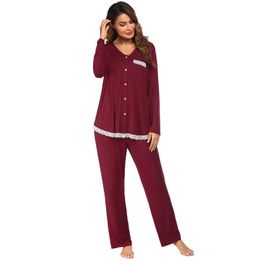 RUZU UG Pyjama Damen Homewear Set mit langen Ärmeln und langer Hose (1 tlg)