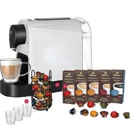 Tchibo Kapsel-/Kaffeepadmaschine CAFISSIMO Kapselmaschine 50 Kapseln Kapselspender 3 Espresso Gläser
