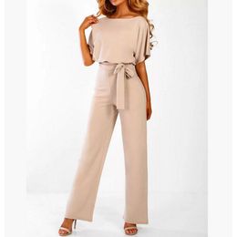 AFAZ New Trading UG Jumpsuit Sommer-Jumpsuit mit kurzen Ärmeln und Rundhalsausschnitt für Damen