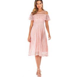 ZWY Abendkleid Damen Elegant cocktailkleid Sommerkleid Spitzenkleid (1-tlg) Off Shoulder Kleid Ballkleid