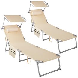 TecTake 2er Set Sonnenliege Chloé 4-stufig mit Kopfpolster - beige