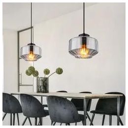 Globo Hängelampe Pendelleuchte Esszimmerlampe, Modernes Pendel mit Glasschirm rauchfarben, Bauchig, Metall, schwarz matt, 1x E27 Fassung, DxH 24x120 cm