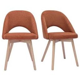 Miliboo Skandinavische Stühle aus Stoff mit strukturiertem Samteffekt in Rostbraun und hellem Holz (2er-Set) COSETTE