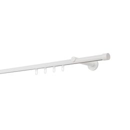 ONDECO Gardinenstange auf Maß Innenlauf 20mm Cap 1-lauf Wandträger 12cm mit Gleiter Farbe: Weiß, Größe: 360cm