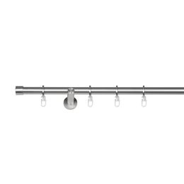ONDECO Gardinenstange 1-lauf Wandmontage Endstück Ball Komplettgarnitur 20 mm mit Ringen und Faltelegehaken Farbe: Edelstahl-Optik, Größe: 160 cm