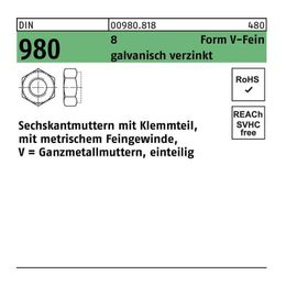 Sechskantmutter DIN 980 m.Klemmteil VM 20 x 1,5 8 galvanisch verzinkt