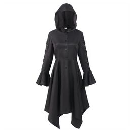 RUZU UG Dirndl Gothic-Kleid mit unregelmäßigem Saum und Kapuze