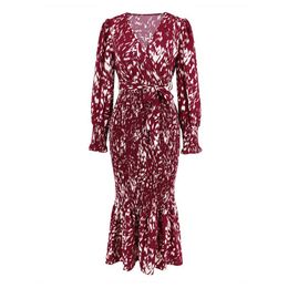 RUZU UG Wickelkleid Langärmeliges Kleid mit Schwalbenschwanz-Saum im Blumigen Stil (1-tlg)