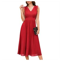 RUZU UG Dirndl Damen-Midi-Cocktail-Vintage-Kleid mit Kordelzug und plissierten (1-tlg)