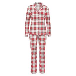 Schlafanzug Lascana Gr. 44/46, rot (weiß, kariert) Damen Homewear-Sets Pyjamas