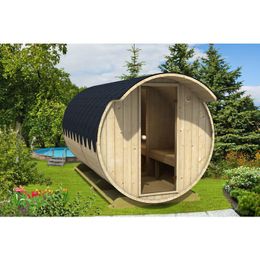Fass-Sauna Finn inkl. Holz-Ofen (18 kW), Premium-Thermoholz - Gartensauna Außensauna - Naturbelassen - FinnTherm