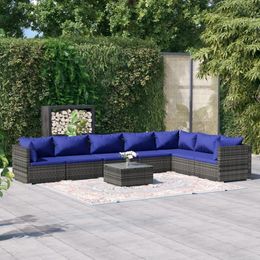 vidaXL Gartenlounge-Set 8-tlg. Garten-Lounge-Set mit Kissen Poly Rattan Grau, (1...